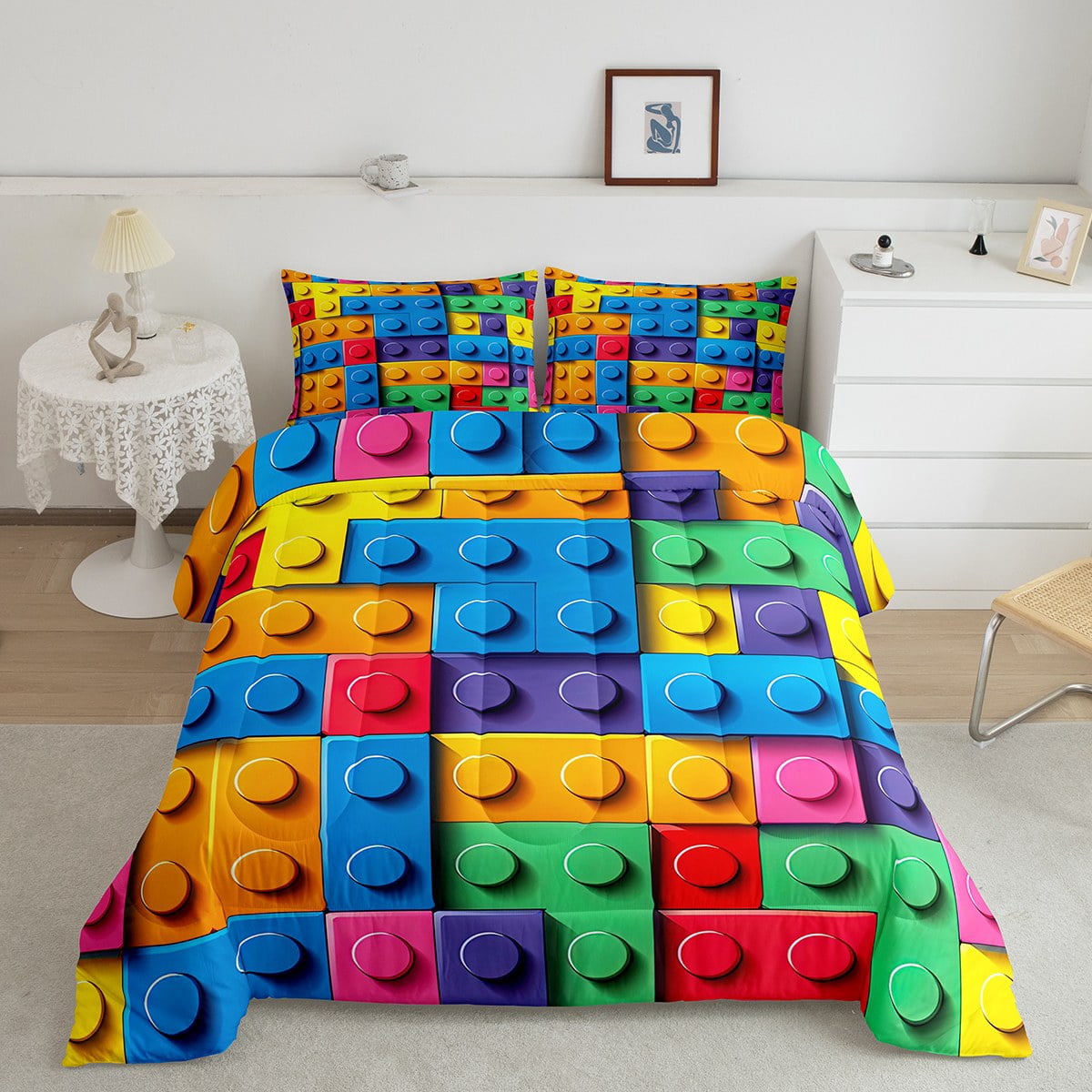 Building Blocks Comforter Set Queen, Colorful Bedding , 3D Rainbow ...