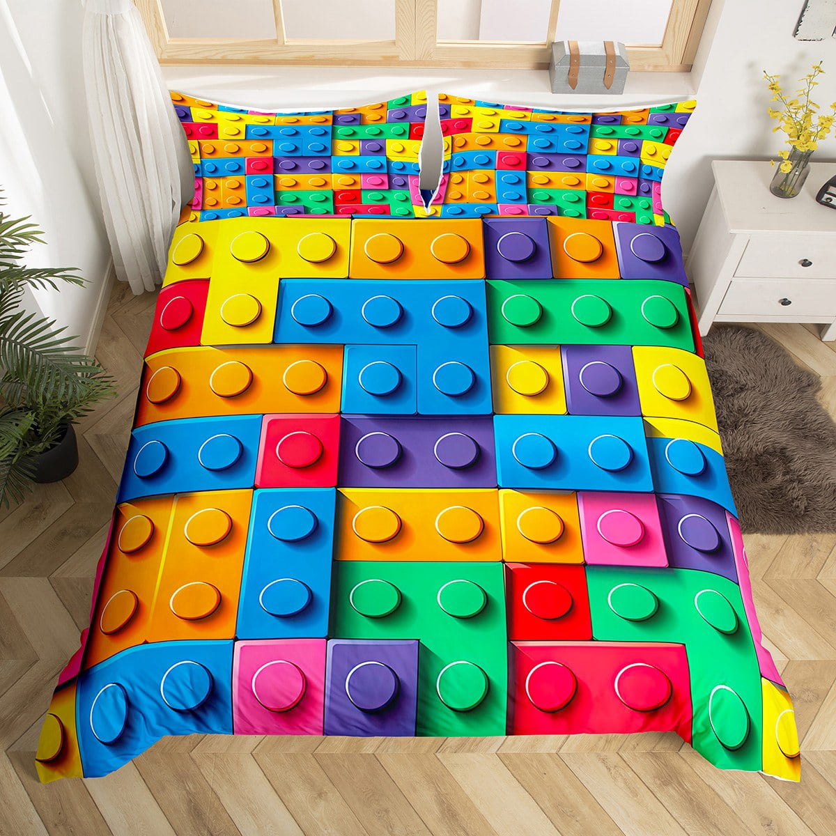 Erosebridal Building Blocks Duvet Cover King, Colorful Bedding Set, 3D ...