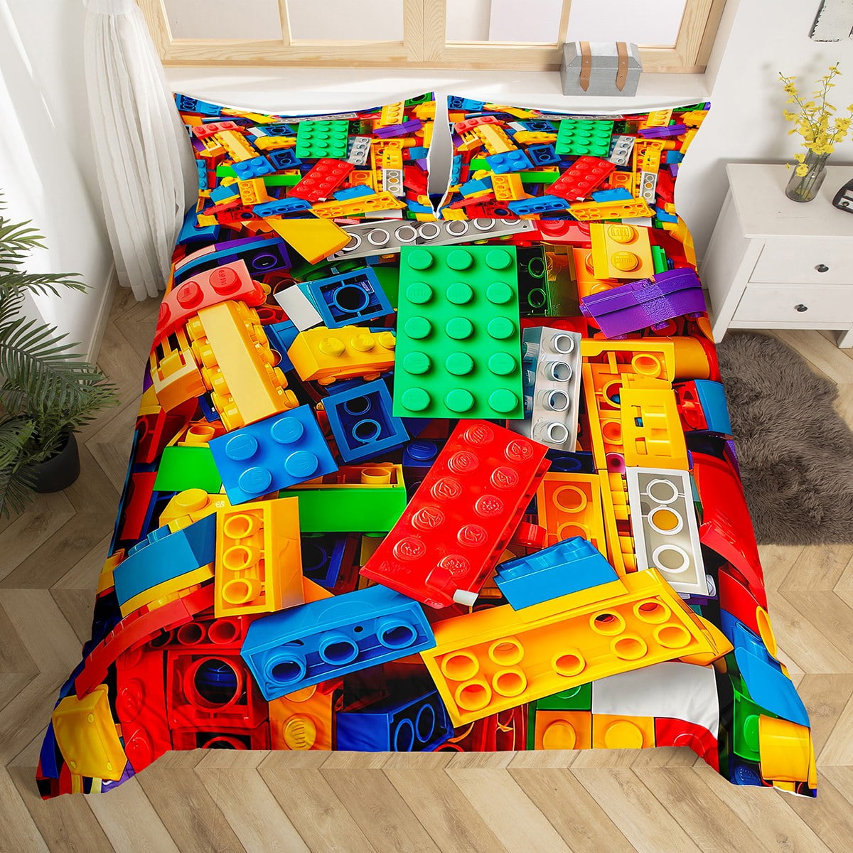 Erosebridal Building Blocks Duvet Cover Queen, Colorful Bedding Set, 3D ...