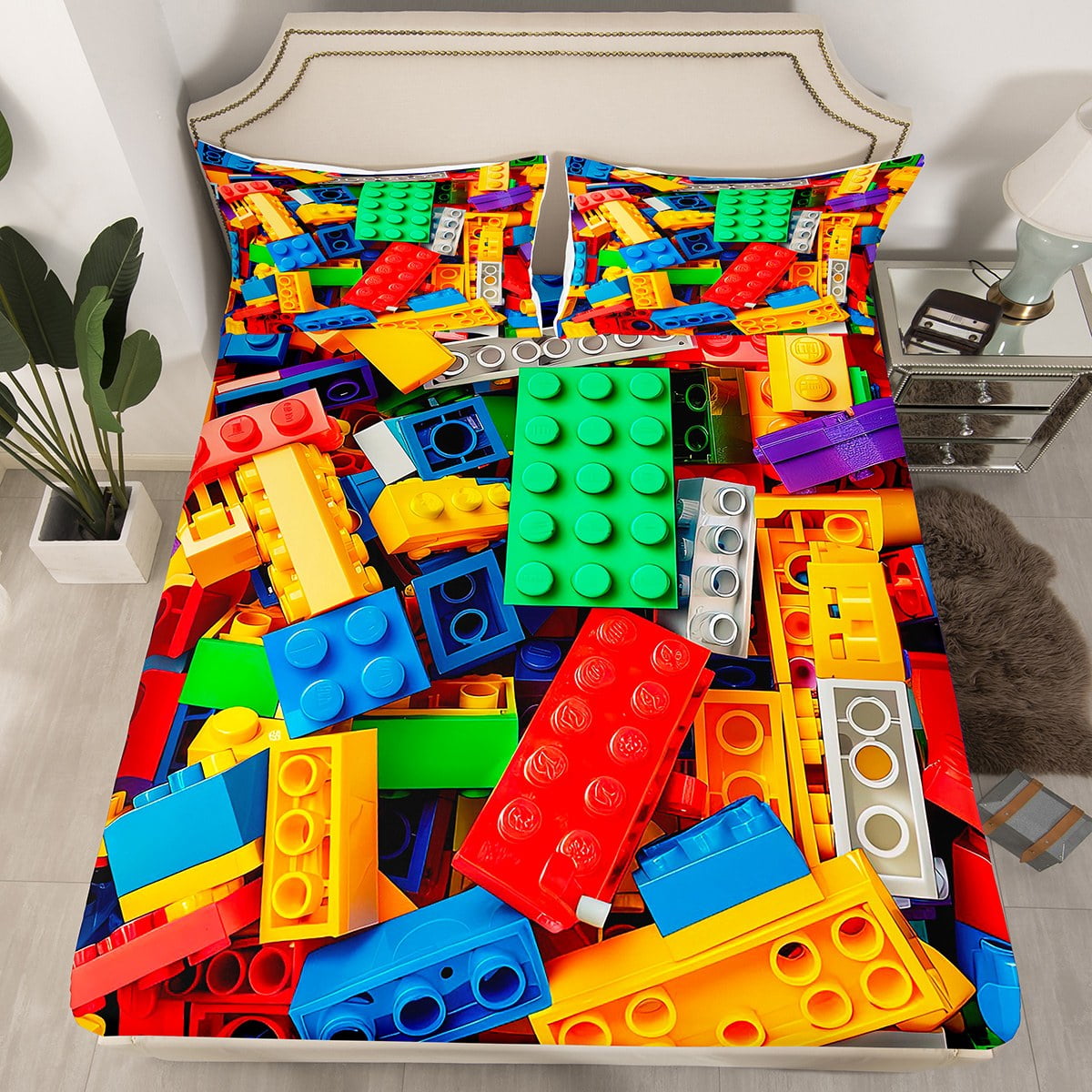 Building Blocks Fitted Sheet Twin, Colorful Bed Sheets , 3D Rainbow ...