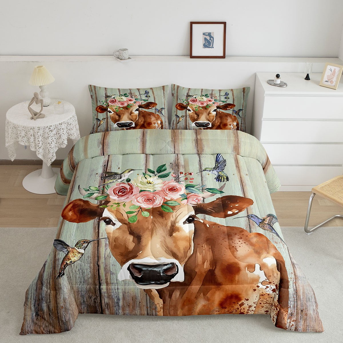 Bull Full Size Rustic Farmhouse Cattle Bedding Set Western Funny Animal ...