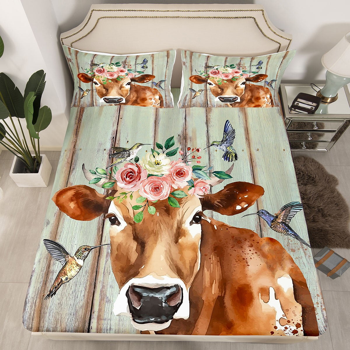 Bull Full Size Rustic Farmhouse Cattle Bedding Set Western Funny Animal ...