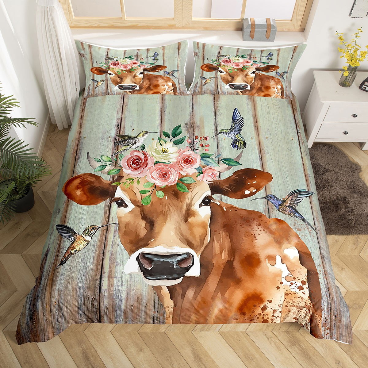 Bull Queen Size Rustic Farmhouse Cattle Bedding Set Western Funny ...