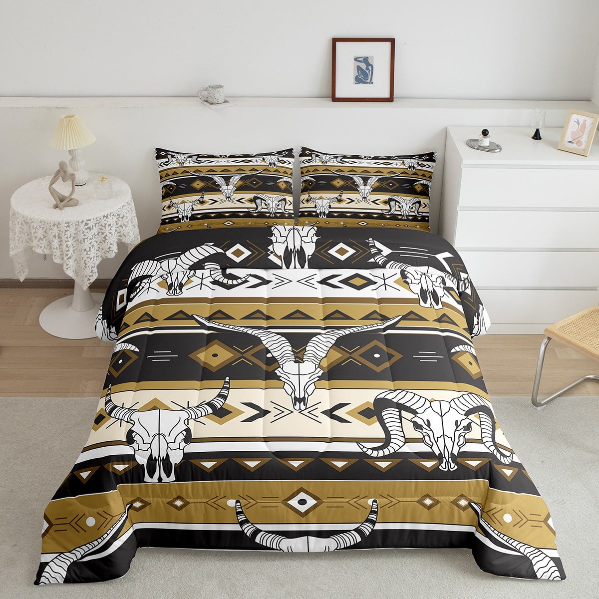 YST Bull Skull Comforter Set Boho Tribal Bedding for Kids Boys Girls ...