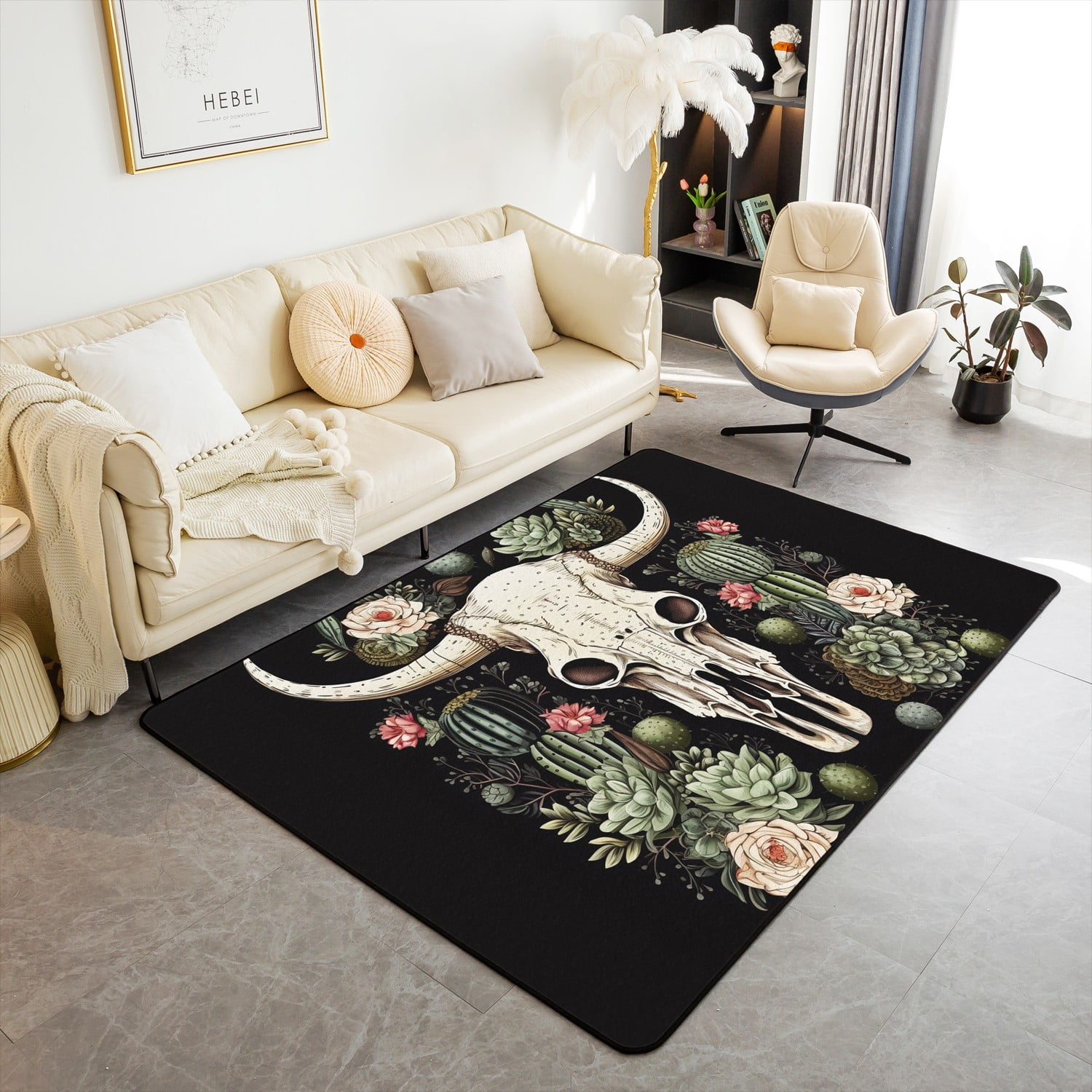 YST Bull Skull Living Room Rug Western Tribal Decor Area Rug 3x5 for ...