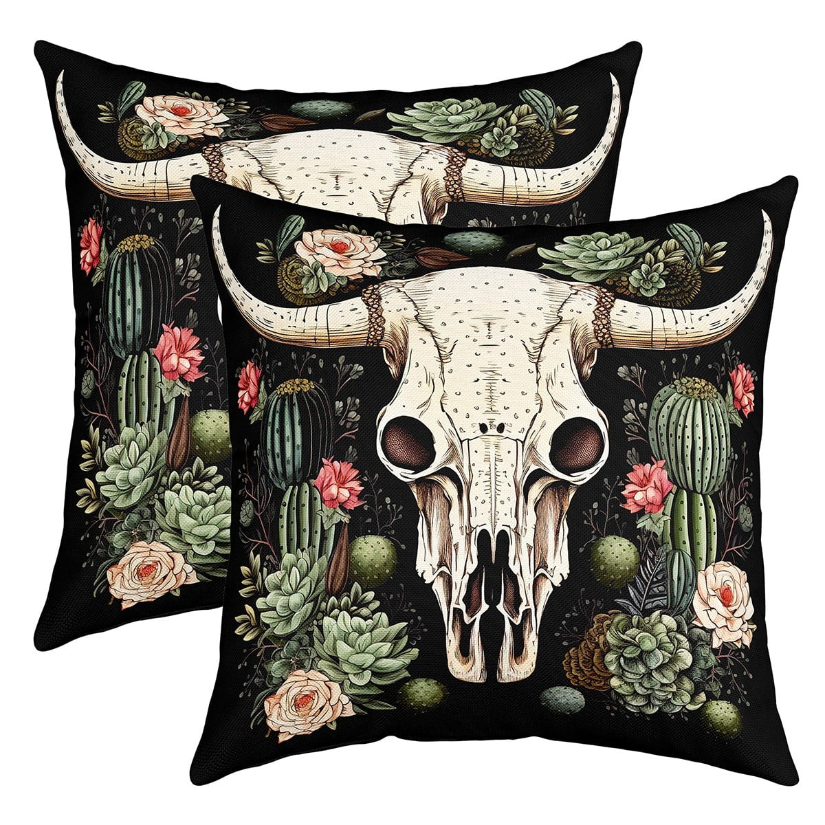 Bull Skull Pillow Covers Western Tribal Decor Throw Pillow Covers 18x18 inch set of 2,Wild ...