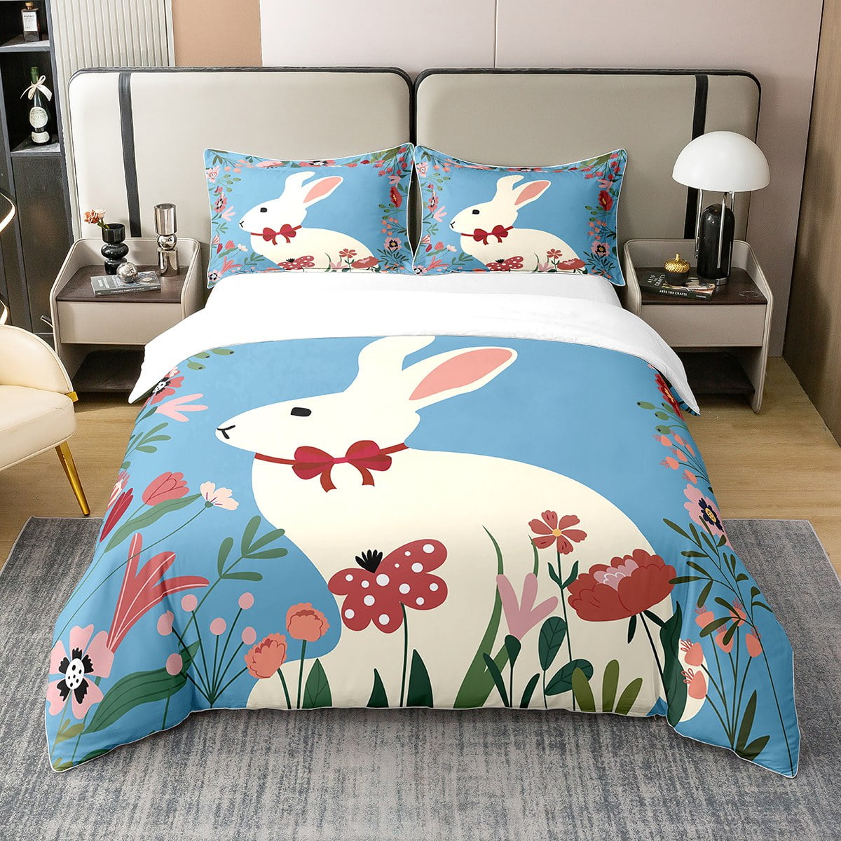 Erosebridal Bunny 100% Cotton Duvet Cover King,Easter Rabbit Comforter ...