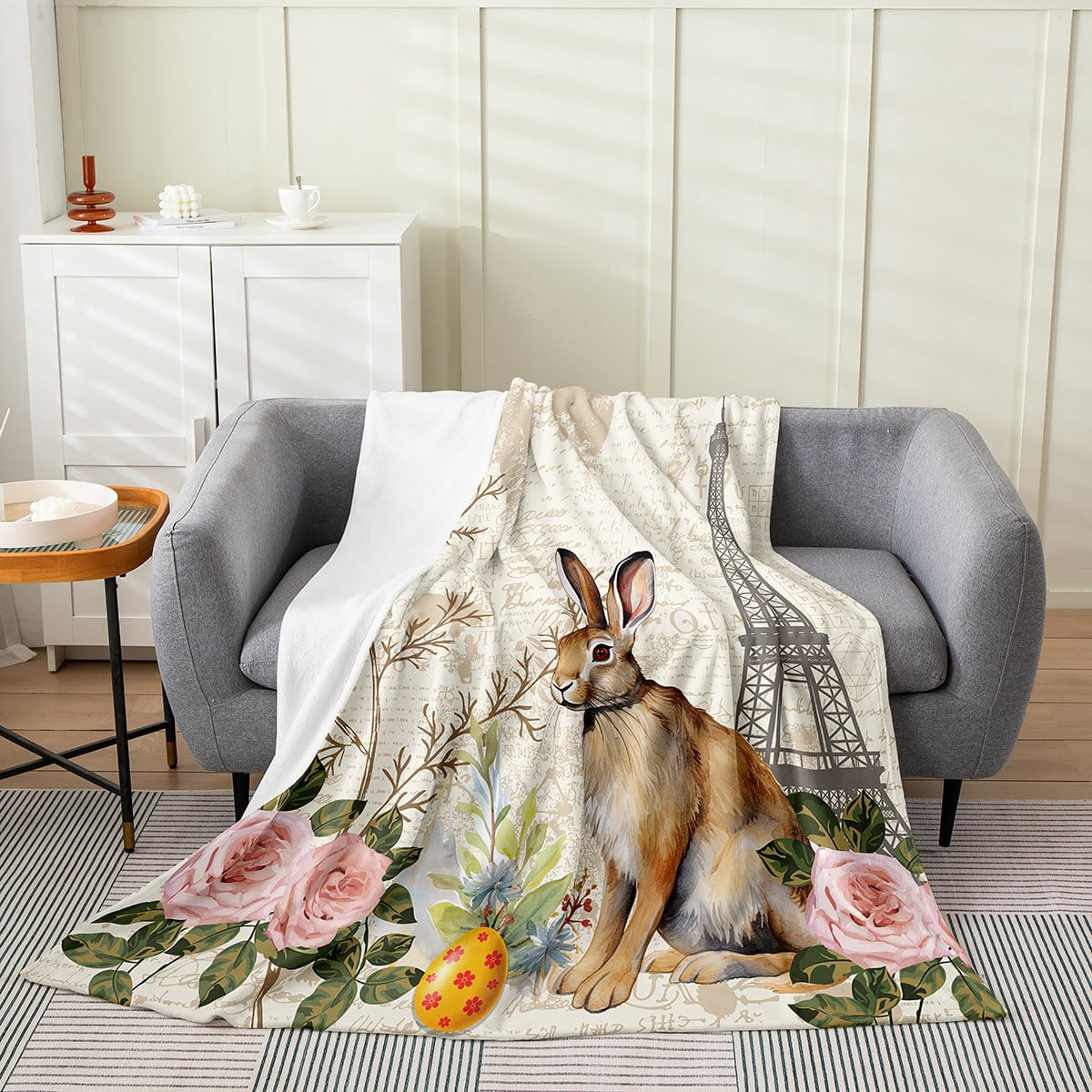 Bunny Fuzzy Blanket 40x50,Pink Rose Floral Throw Blanket,Eiffel Tower ...