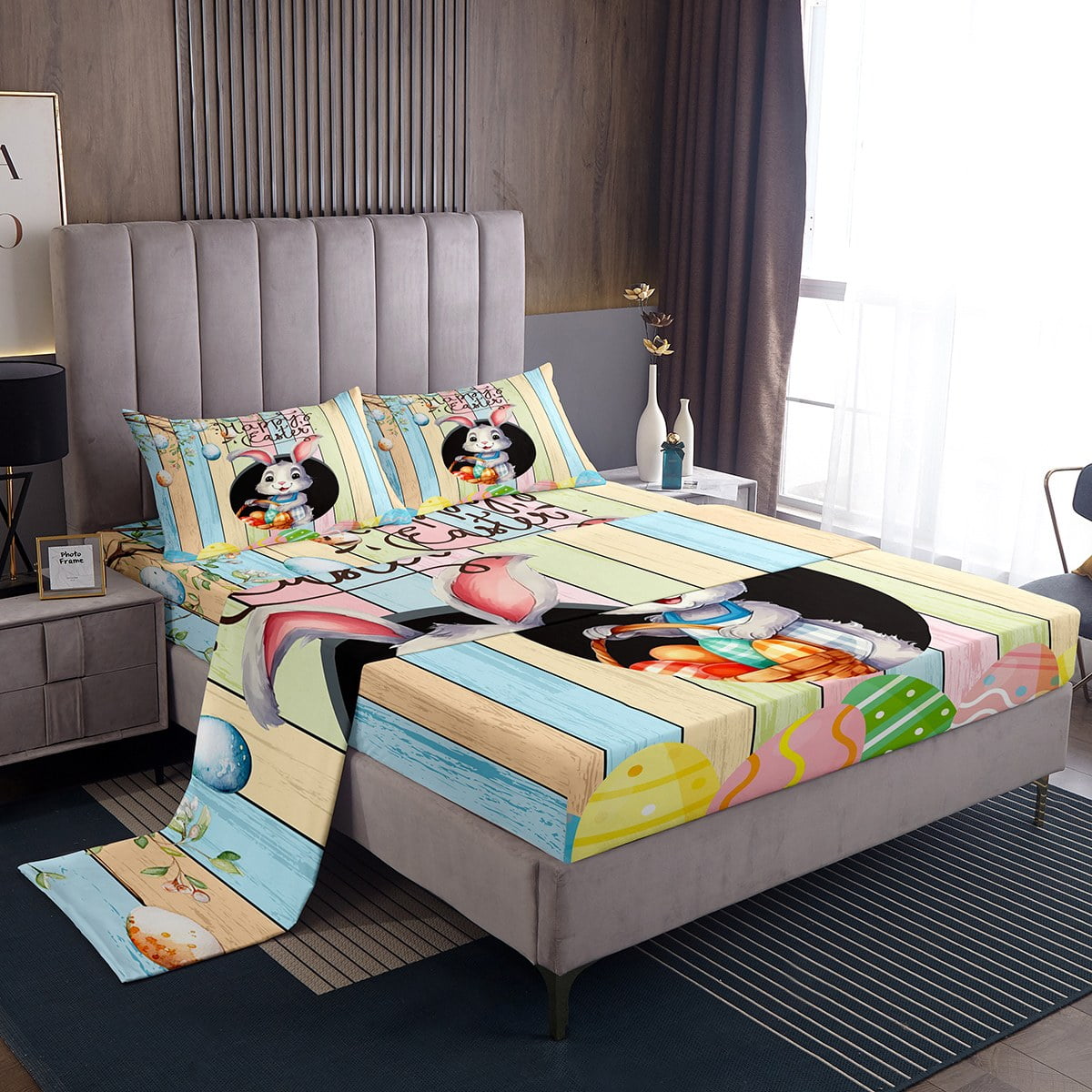 Erosebridal Bunny Queen Size Bed Sheets Set Bedroom,Easter Rabbit Sheet ...