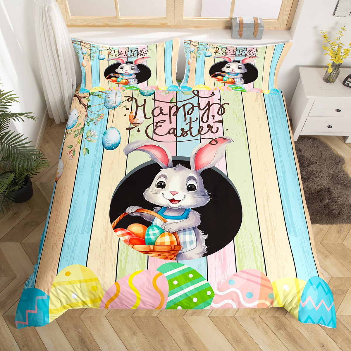 YST Bunny Queen Size Duvet Cover for Girls Bedroom,Easter Rabbit ...
