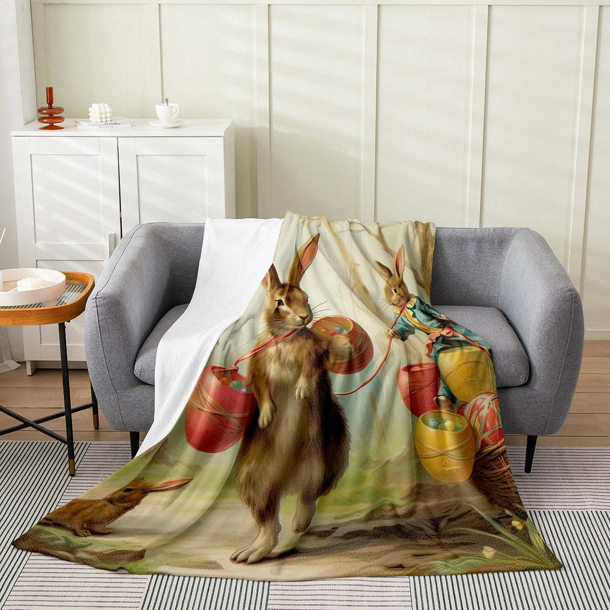 YST Bunny Throw Blanket 40x50,Easter Theme Rabbit Fleece Blanket for ...