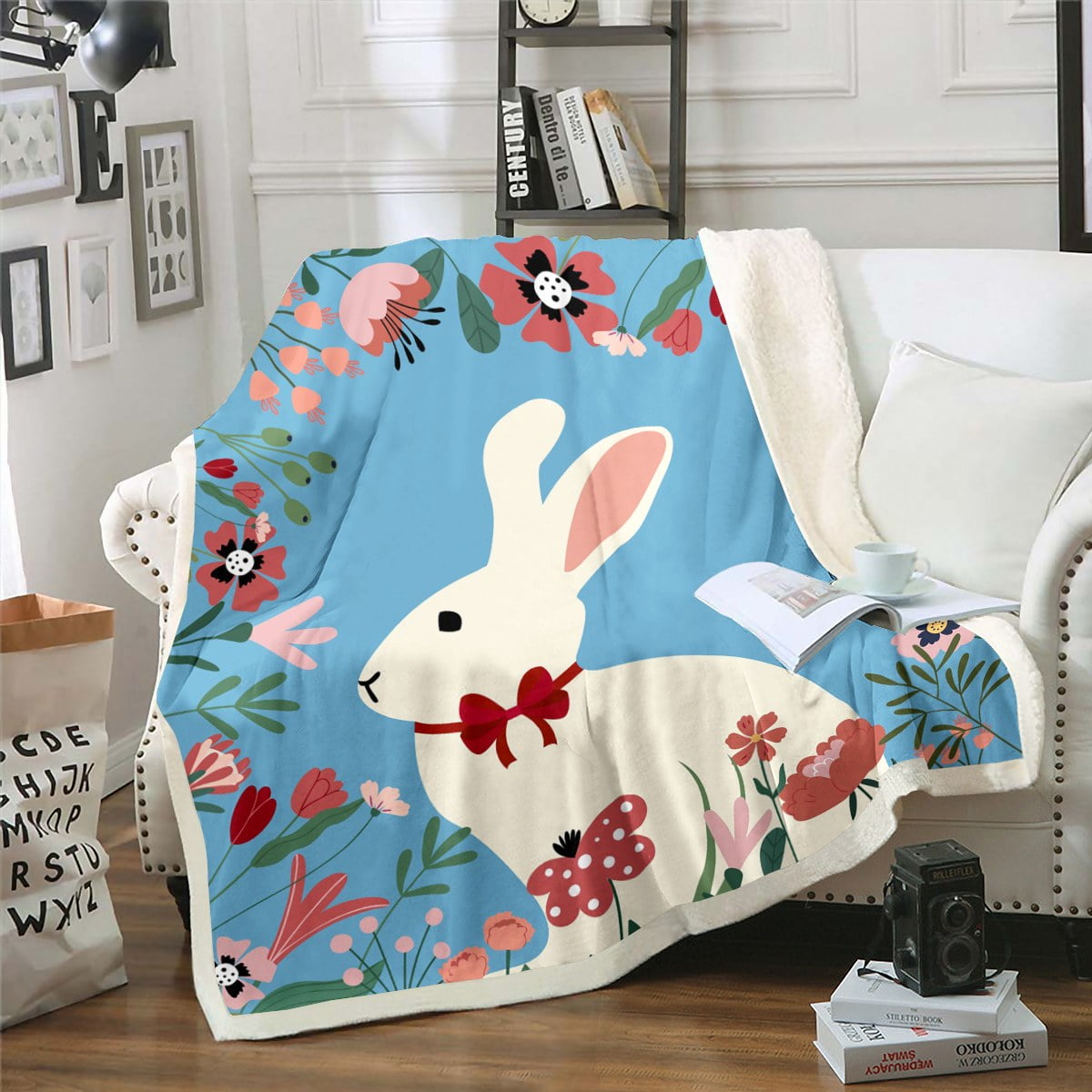 Bunny Throw Blanket Twin 60x80,Easter Rabbit Fleece Blanket ,Cute Pet ...