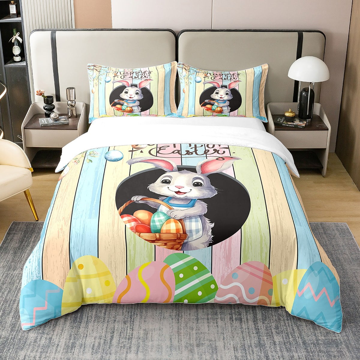 Erosebridal Bunny Twin 100% Cotton Duvet Cover Bedroom,Easter Rabbit ...