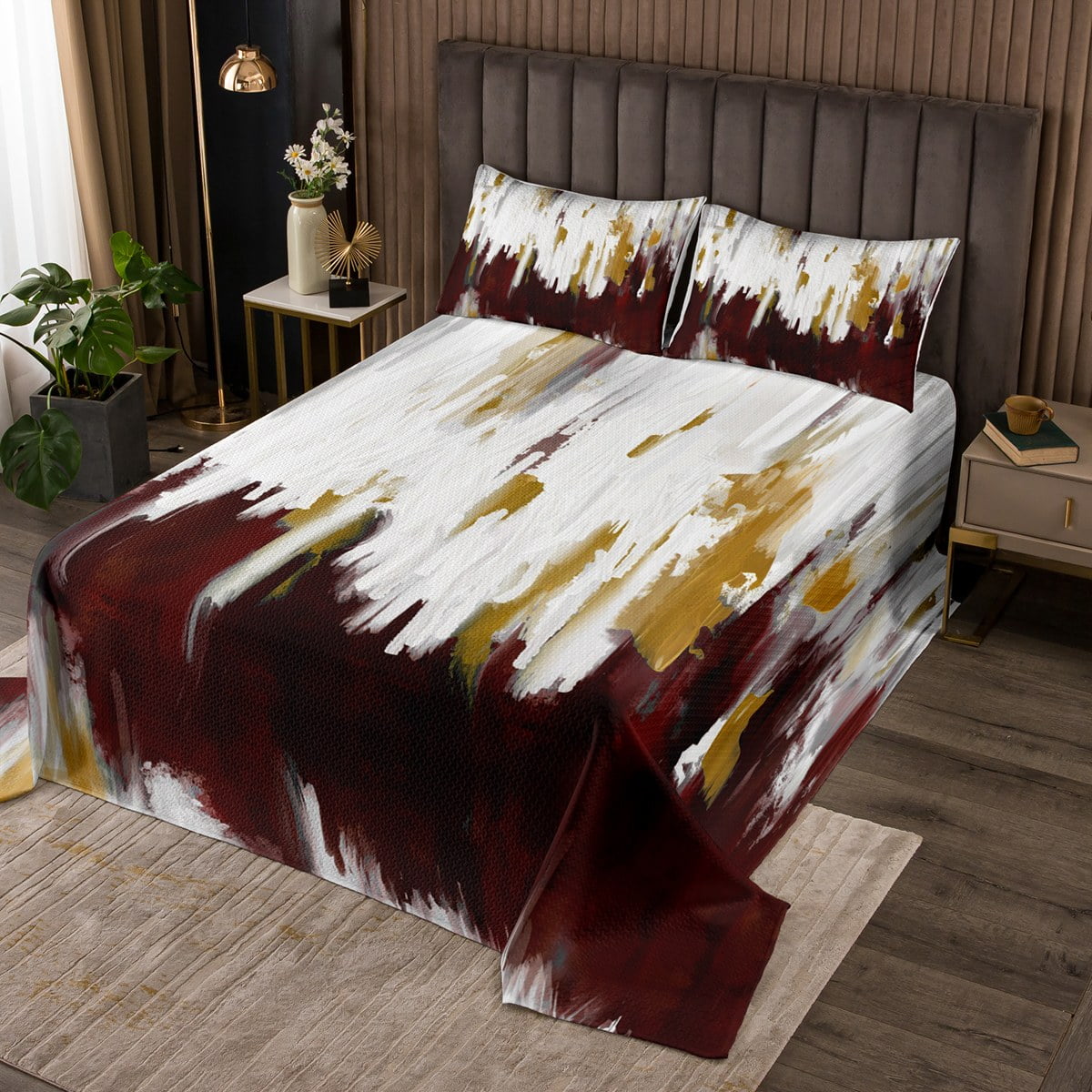 Erosebridal Burgundy Coverlet King Size Ombre Abstract Art Bedding Set ...