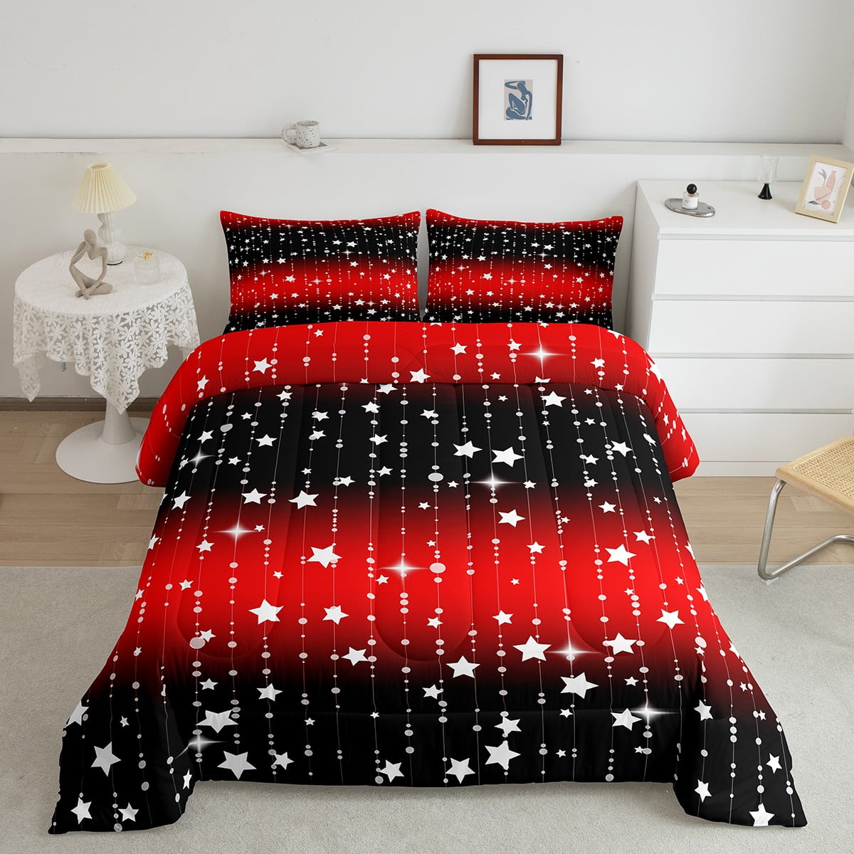 YST Burgundy Red Ombre Bedding Set Twin Size,Gradient Comforter Set for ...