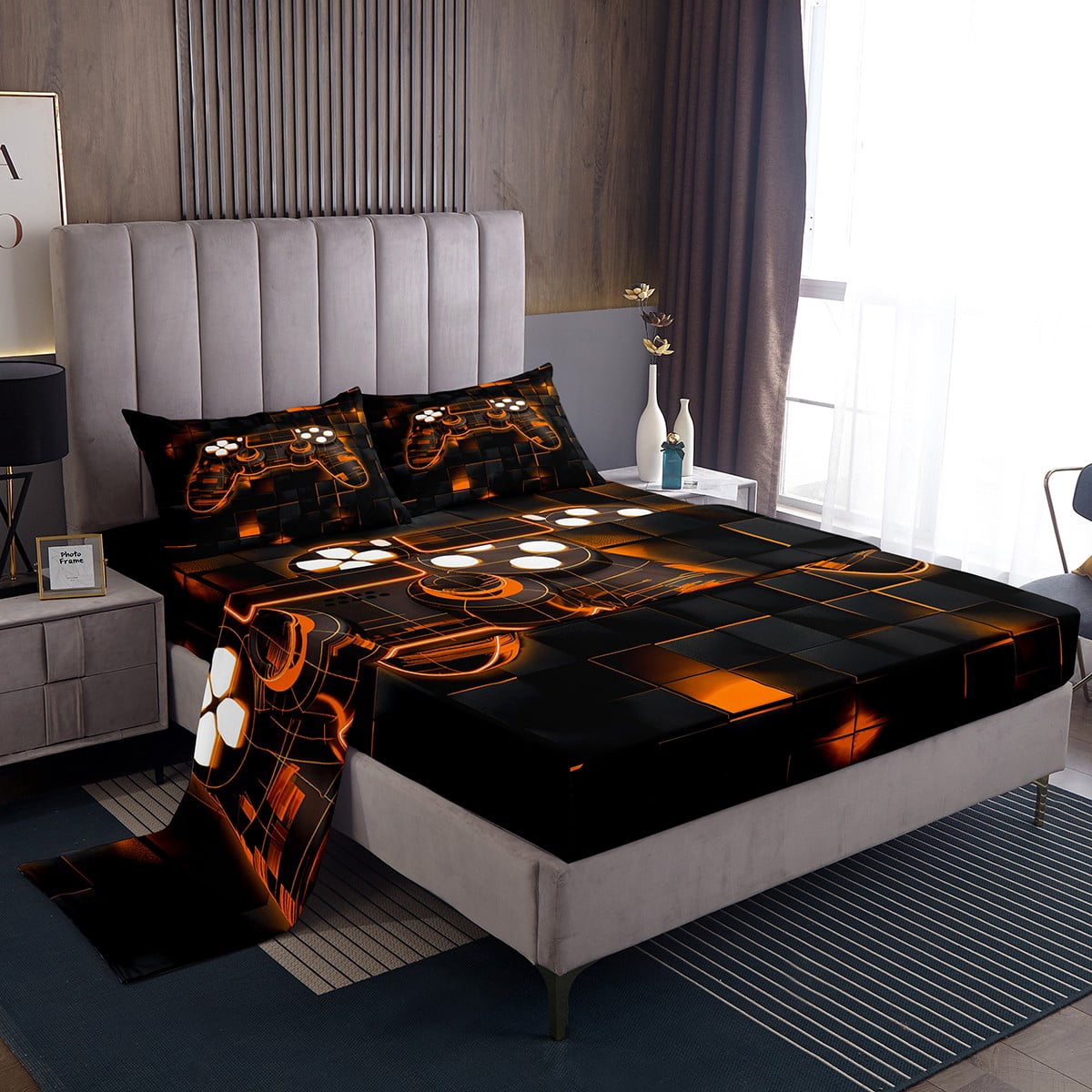 Erosebridal Burnt Orange Gamer Bedding Teens Gaming Bed Sheets Set ...
