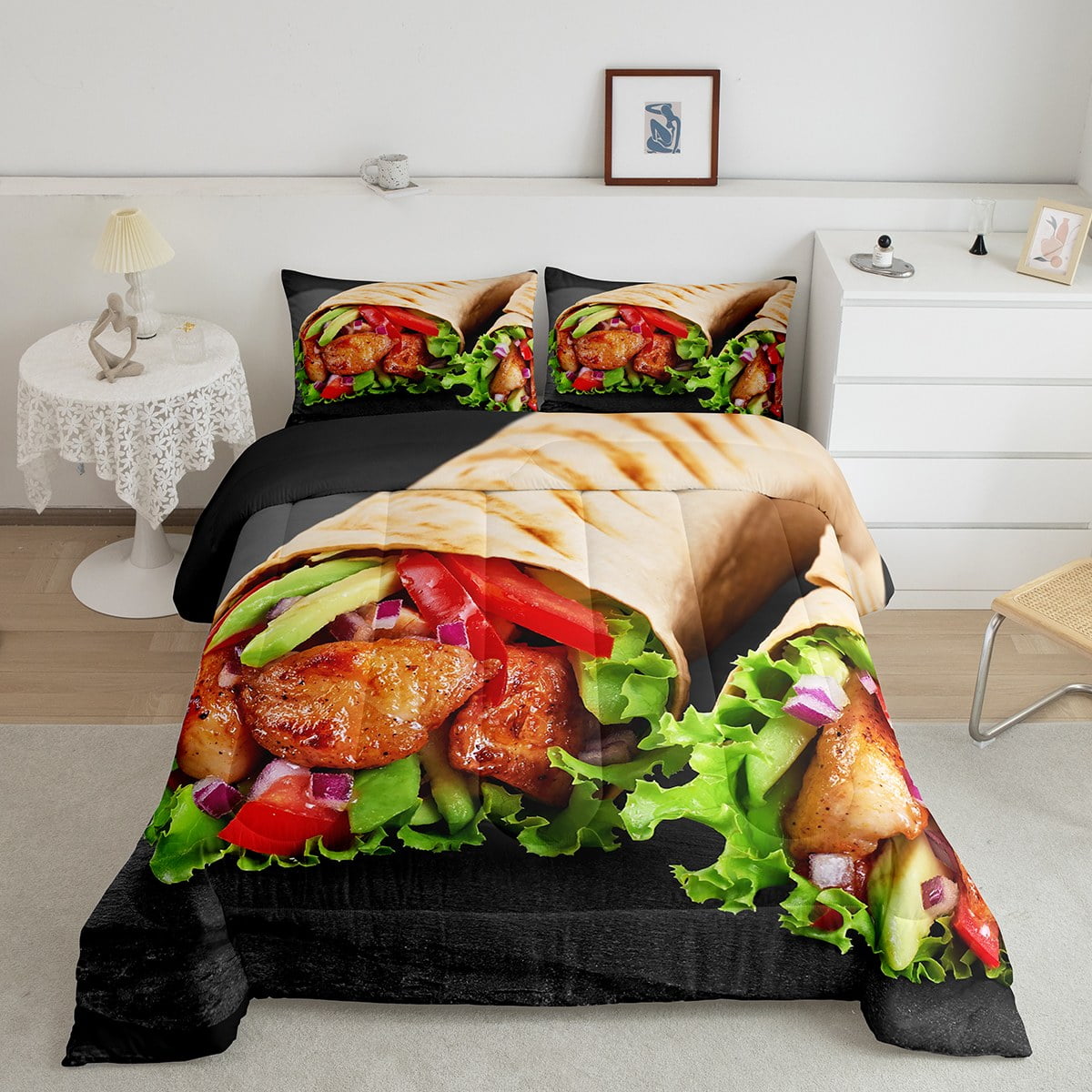 Burrito Tortilla Comforter Set Queen Adults,Realistic Food Bedding Set ...