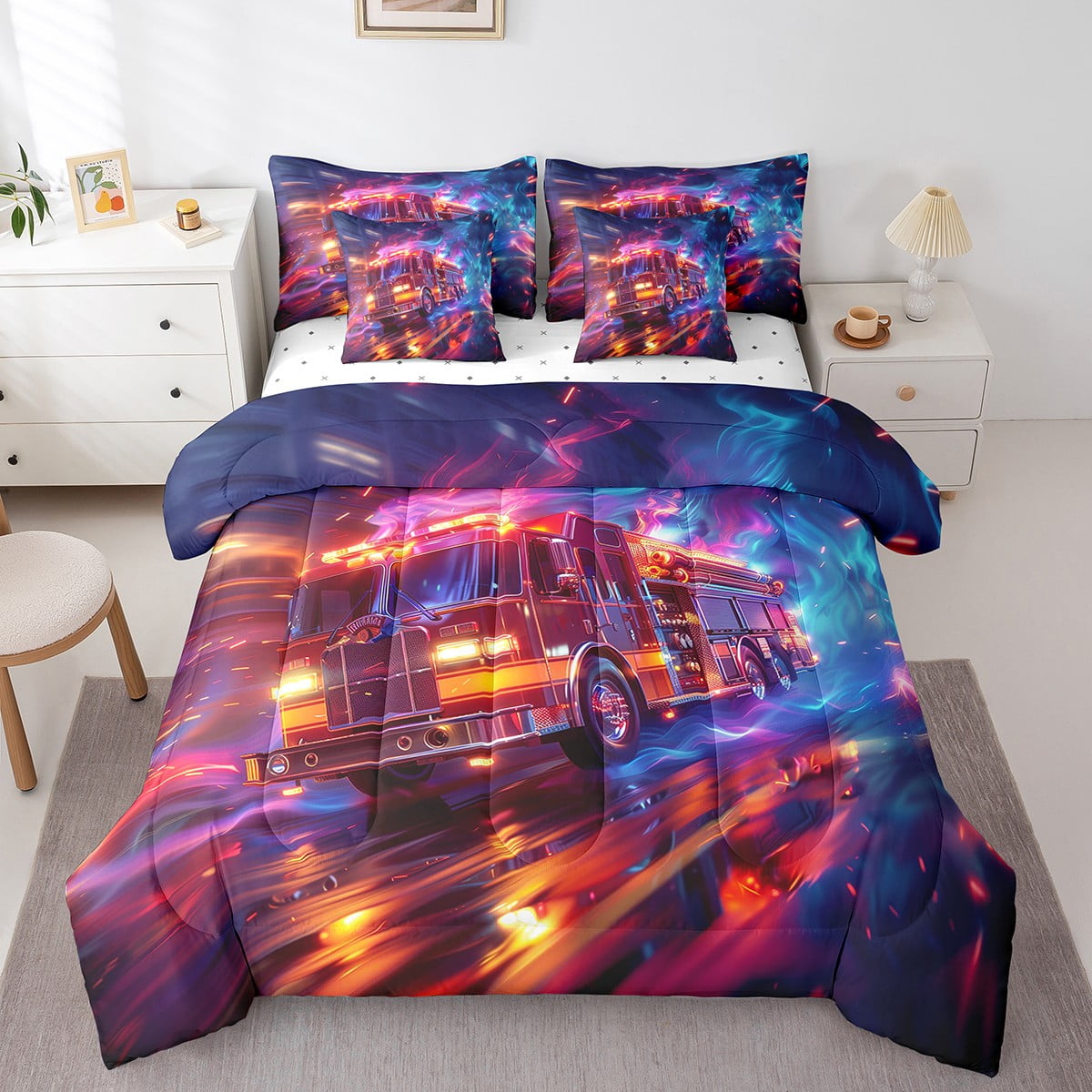 YST Bus Bedding Queen Size 7pcs, 3D School Bus Printed Comforter Set ...