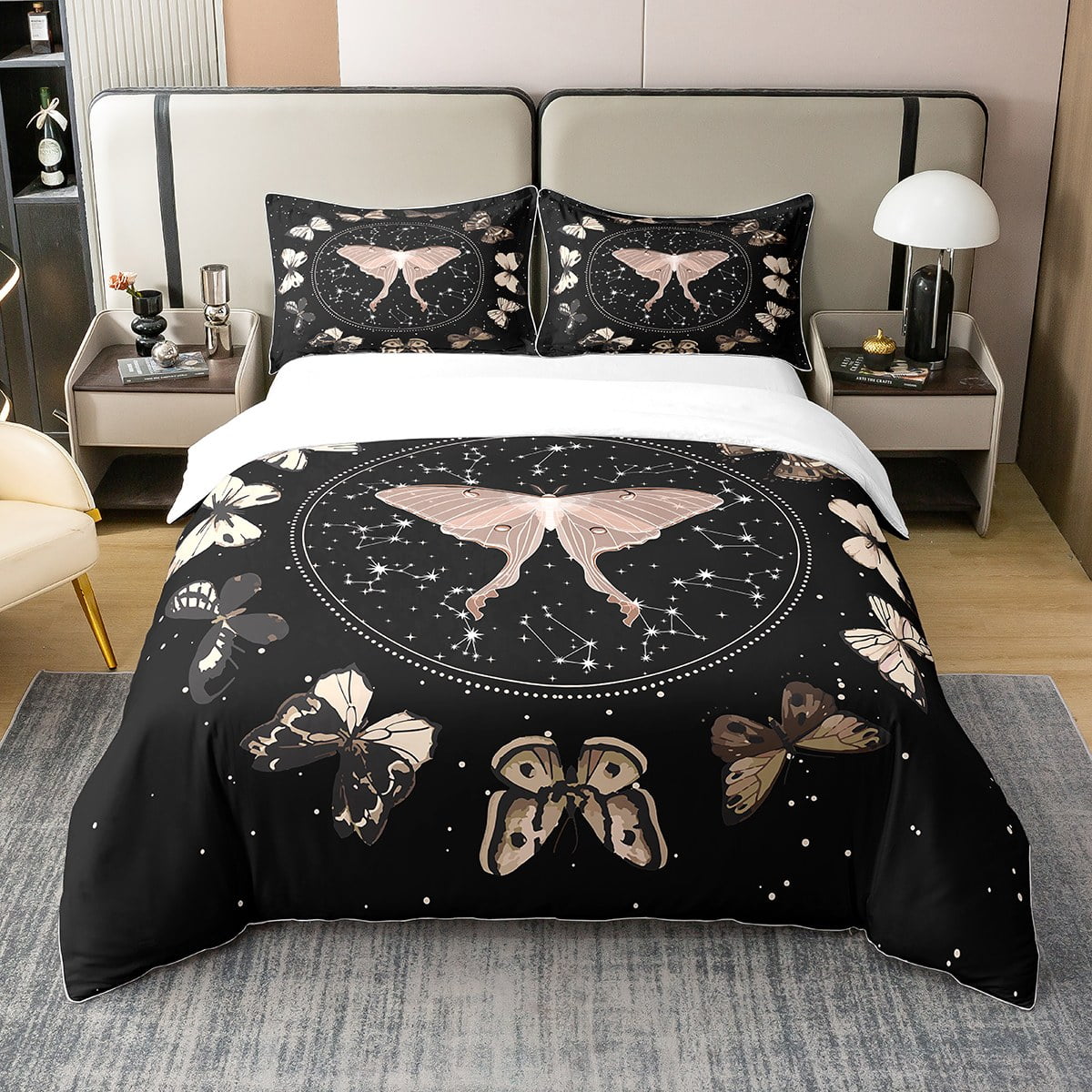 YST Butterfly 100% Cotton Duvet Cover Vintage Moth Bedding Set Queen ...