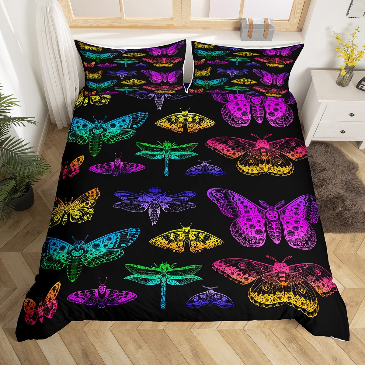 YST Butterfly Bedding Set, Trippy Ombre Dragonfly Reversible Duvet ...