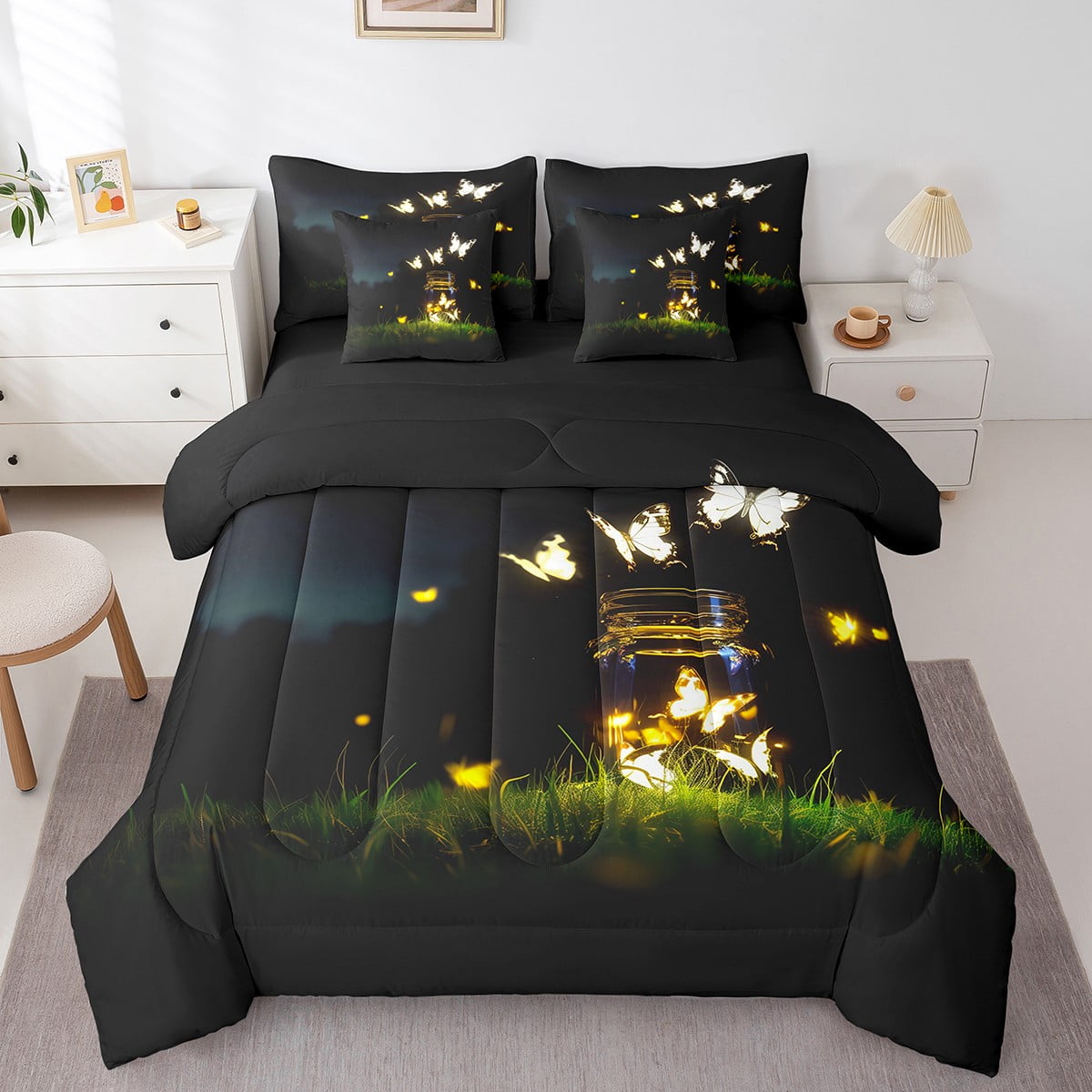 Butterfly Bedding Sets Glowing Glitter Butterfly Comforter Set 7 Piece ...
