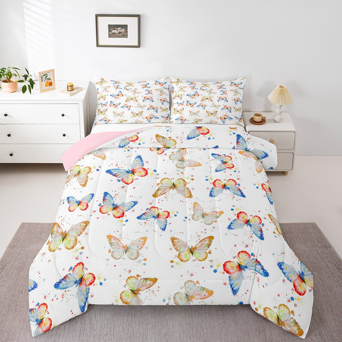 YST Butterfly Comforter Set King Size For Girls Kids Watercolor ...