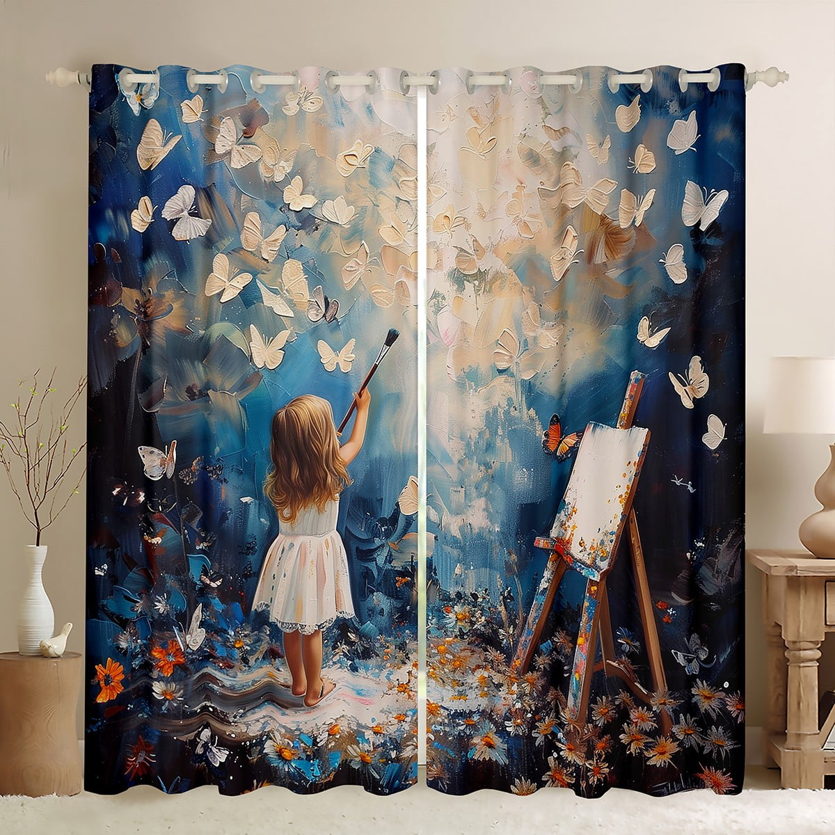 YST Butterfly Daisy Window Curtains For Little Girl Room 42"Wx84"L,Oil ...
