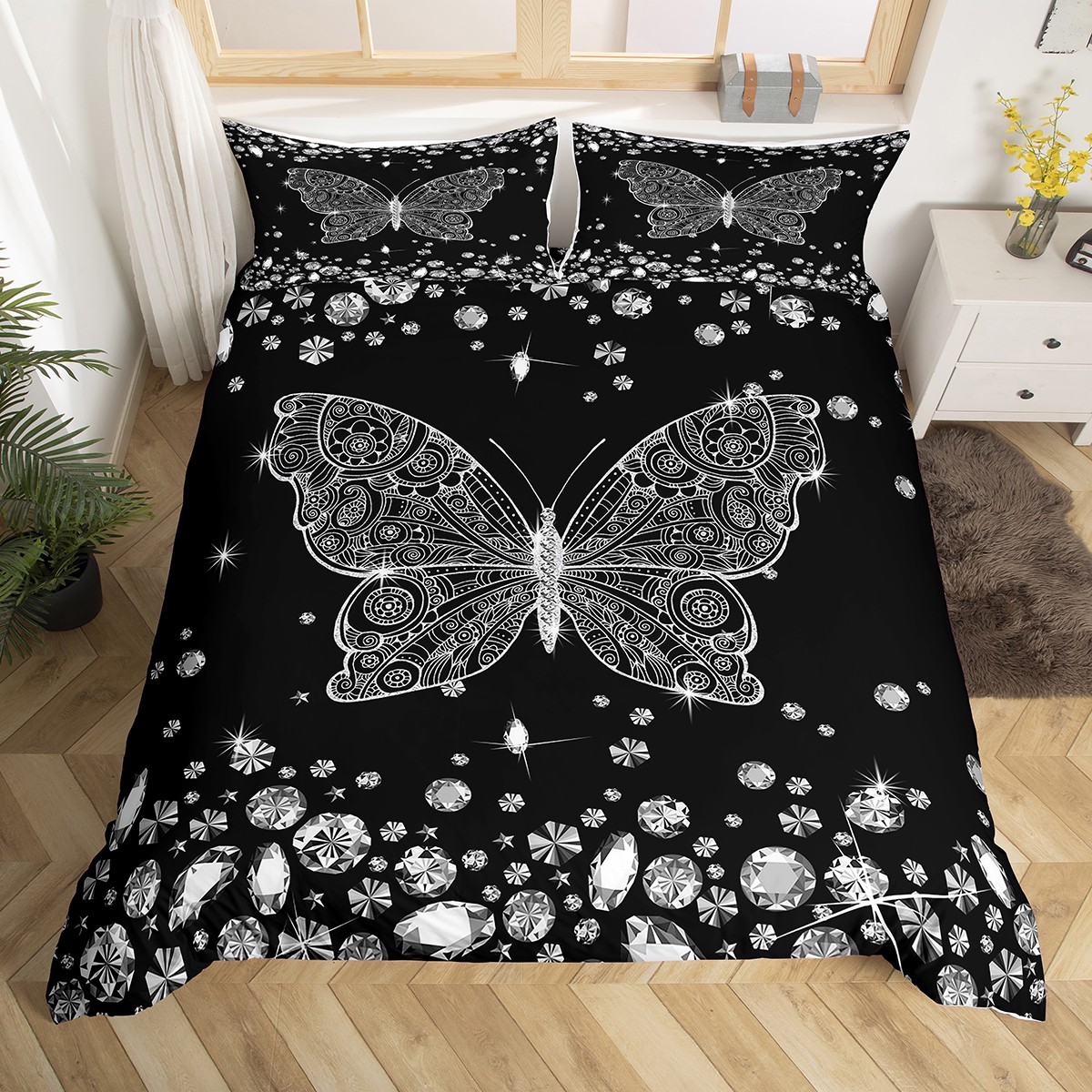 Erosebridal Butterfly Duvet Cover Full Size,Glitter Diamond Printed ...