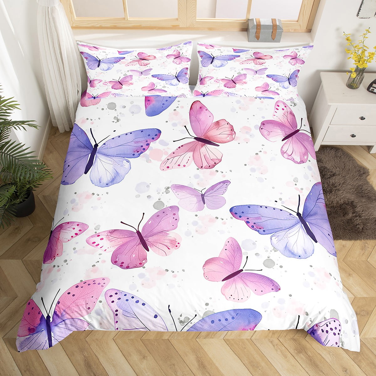 YST Butterfly Duvet Cover for Girls,Girly Watercolor Pastel Bedding Set ...