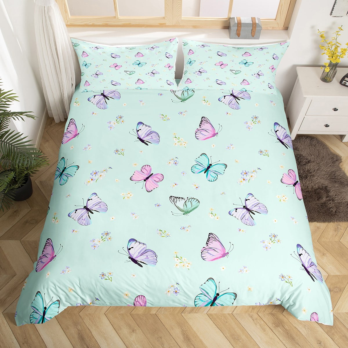 YST Butterfly Duvet Cover for Kids Girls Women,Colorful Flying ...