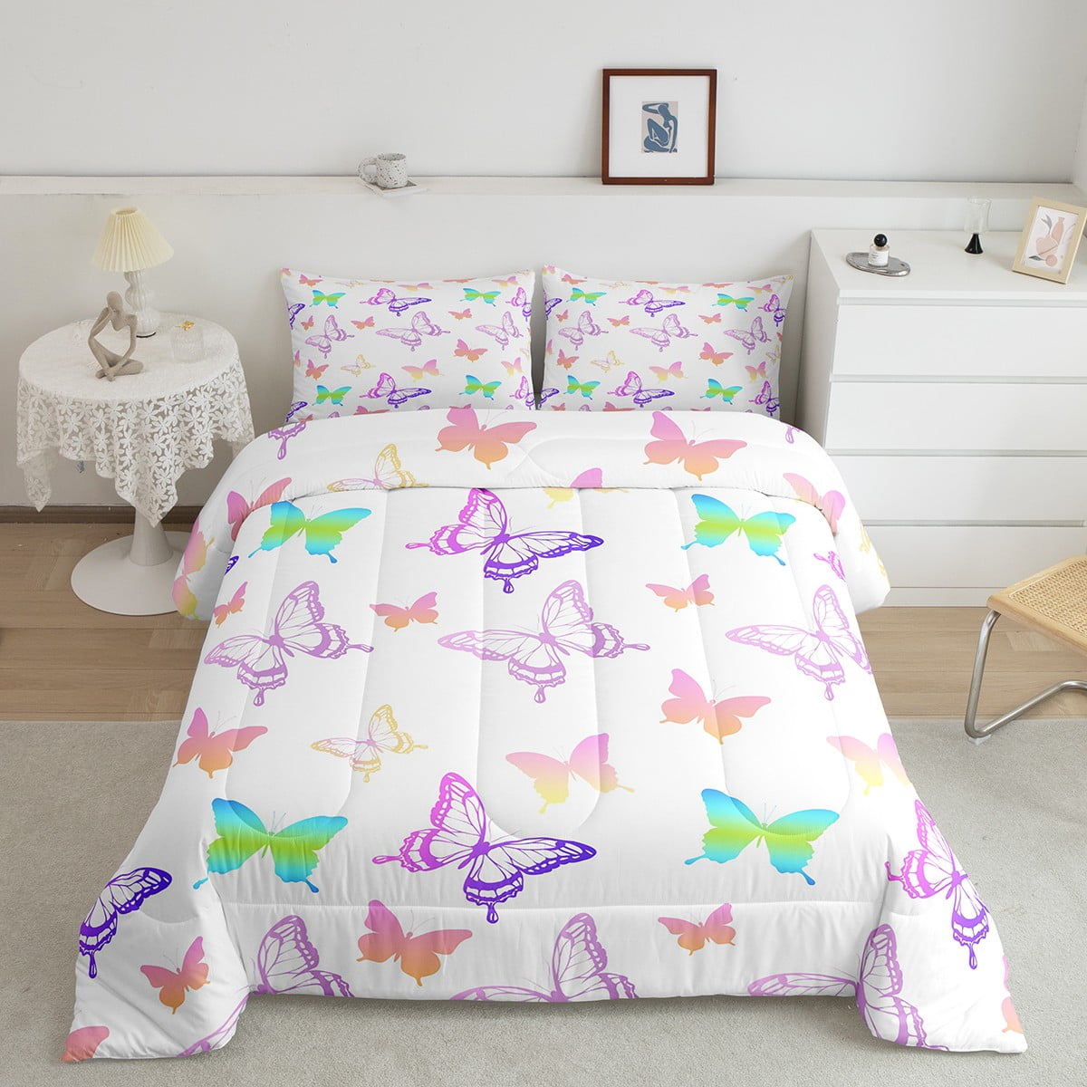 YST Butterfly Queen Size Bedding Sets for Girls,Ombre Butterflies ...