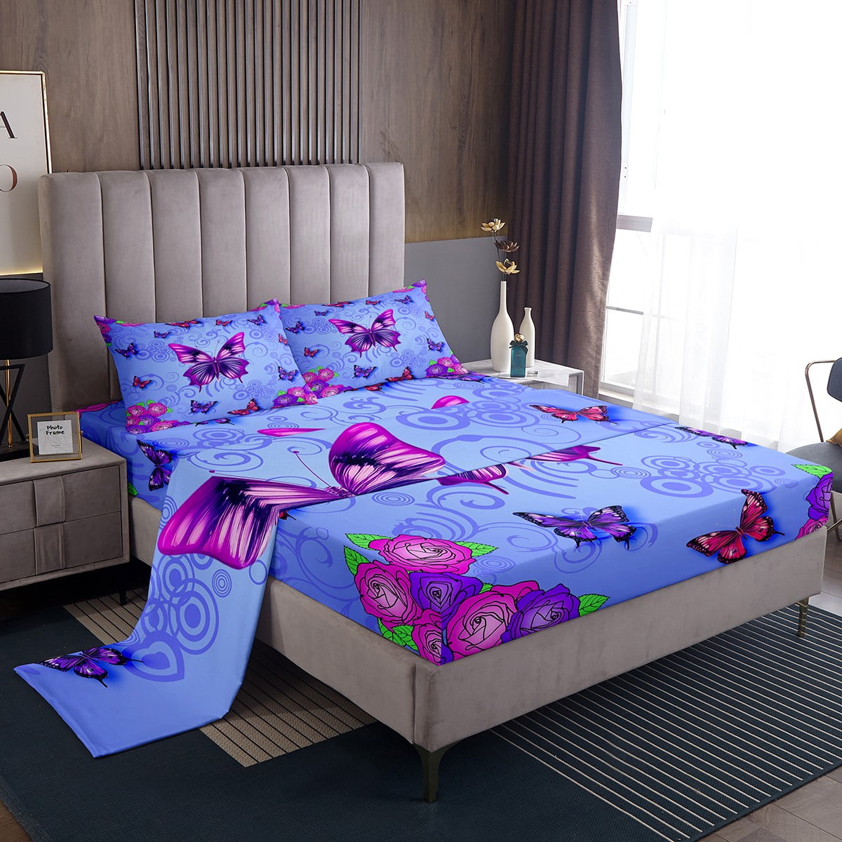 Butterfly Sheet Set Queen, Purple Butterfly Decor Bed Sheets Set ...
