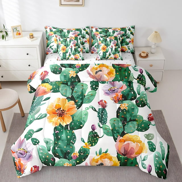 YST Cactus Bed In A Bag 7 Piece Twin Tropical Plant Flowers Comforter ...