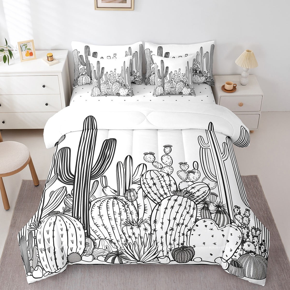 YST Cactus Bedding Set With Sheets Twin Sketch Succulents Comforter Set ...