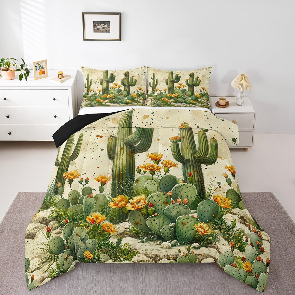 YST Cactus Retro Comforter Set Twin Size, Rustic Plants Petals Bedding ...