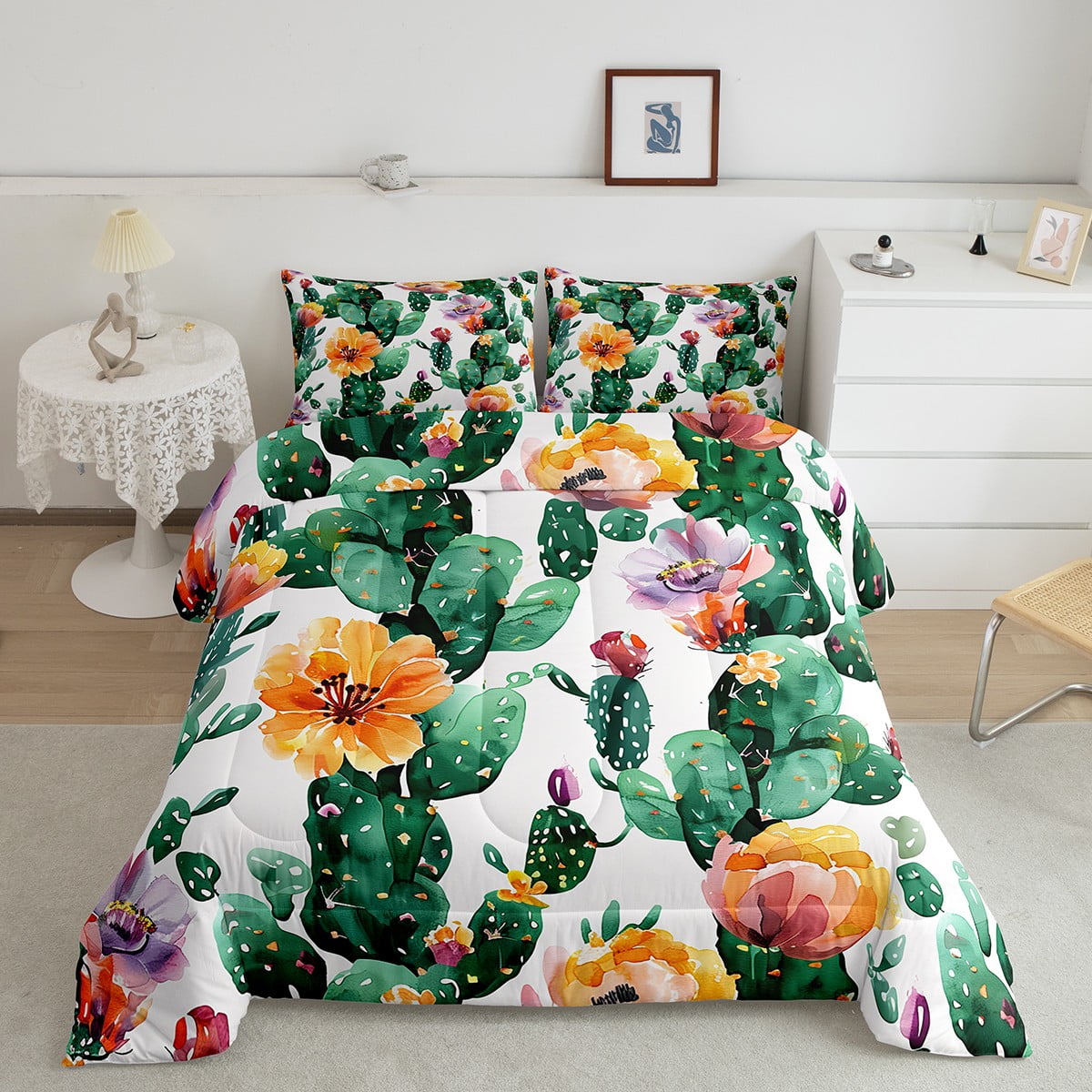 YST Cactus Twin Size Comforter Set, Tropical Flowers Comforter For ...