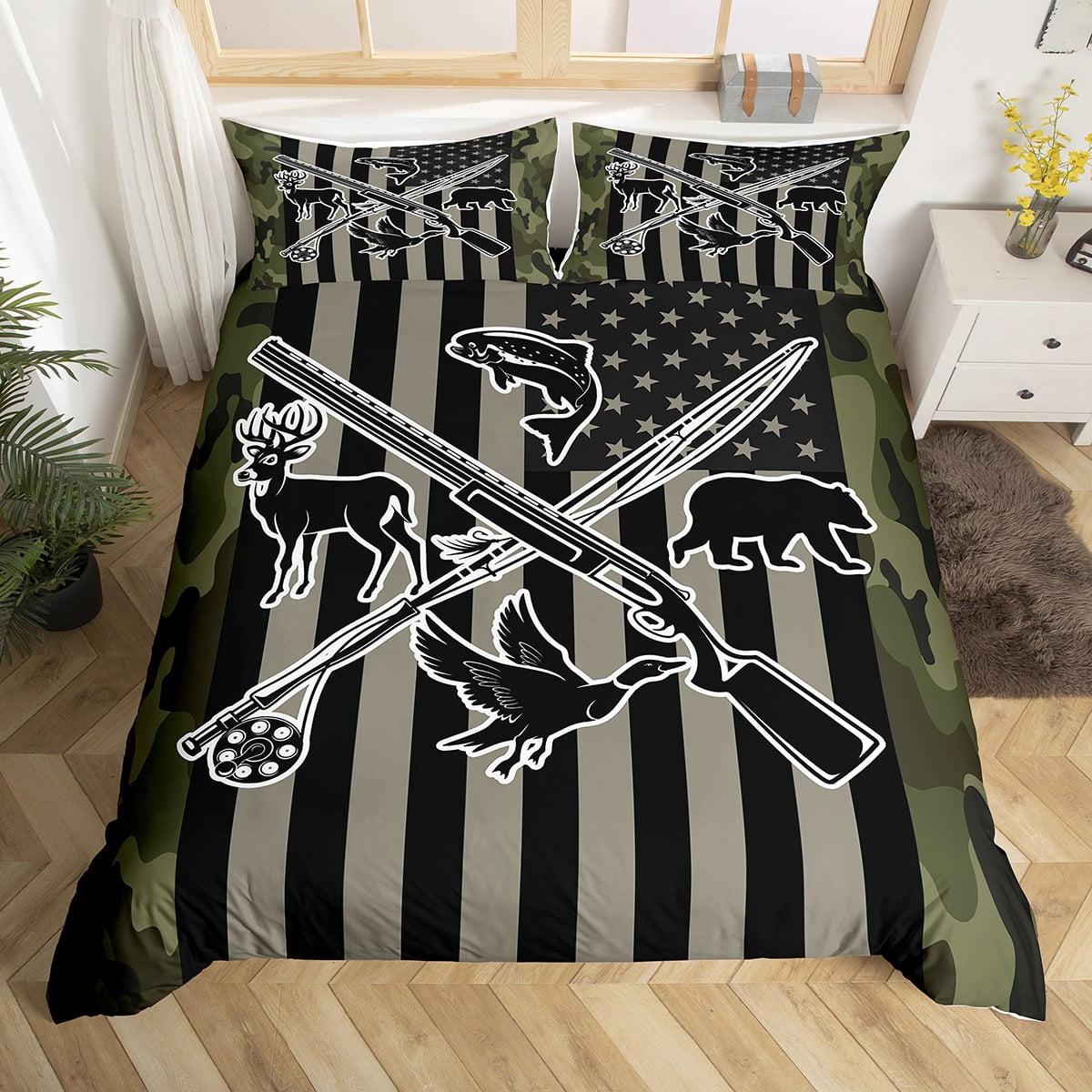 Erosebridal Camo American Flag Comforter Cover Queen Hunting Animal ...