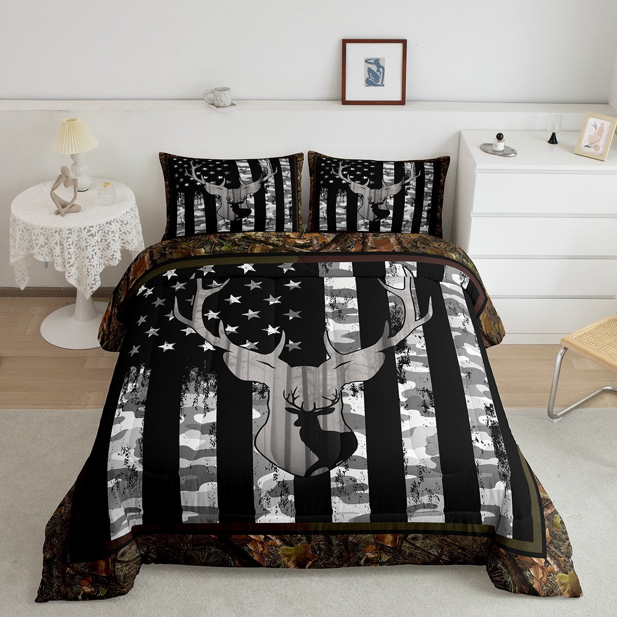 YST Camo American Flag Comforter Set Queen Size,Vintage Grey Black ...