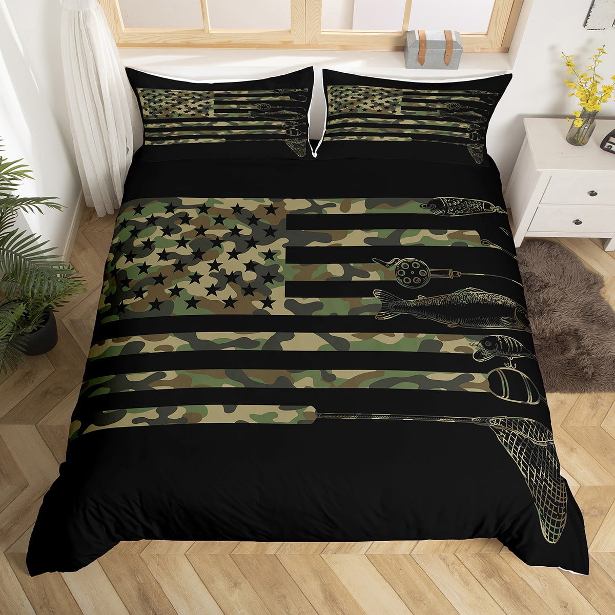 Erosebridal Camo Fishing Bedding Set Full,Army Green Camouflage ...