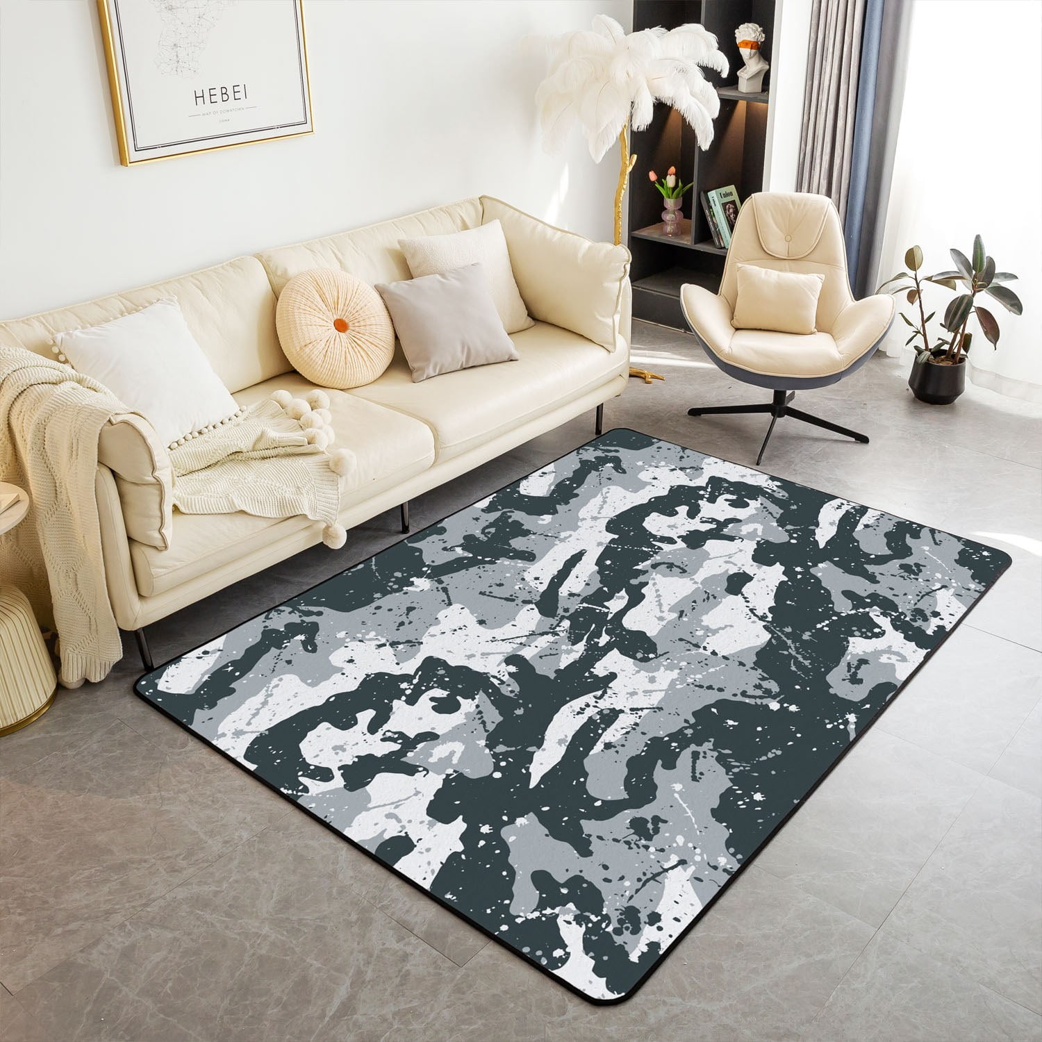 YST Camo Rug 5x7 for Bedside,White Grey Camouflage Area Rug for Girls ...