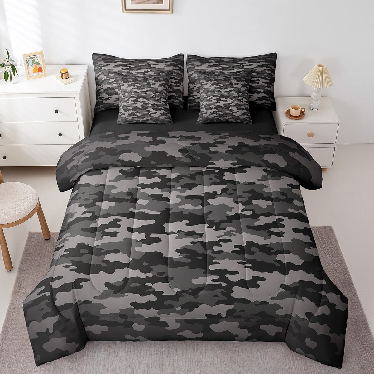 YST Camouflage Full Comforter Set 7 Piece,Military Camo Bed in A Bag ...