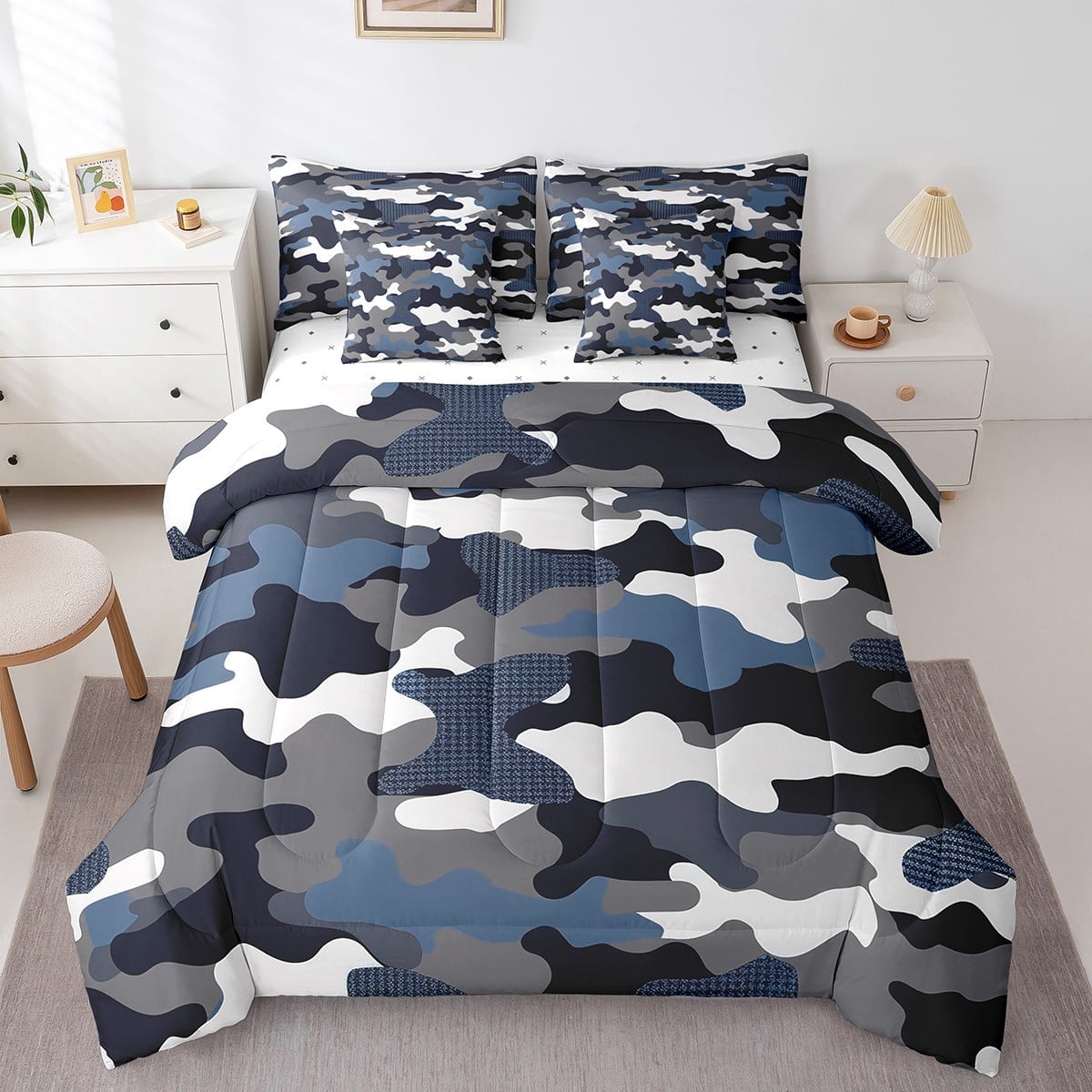 Camouflage Full Comforter Set 7 Piece,Military Camo Bed in A Bag With ...