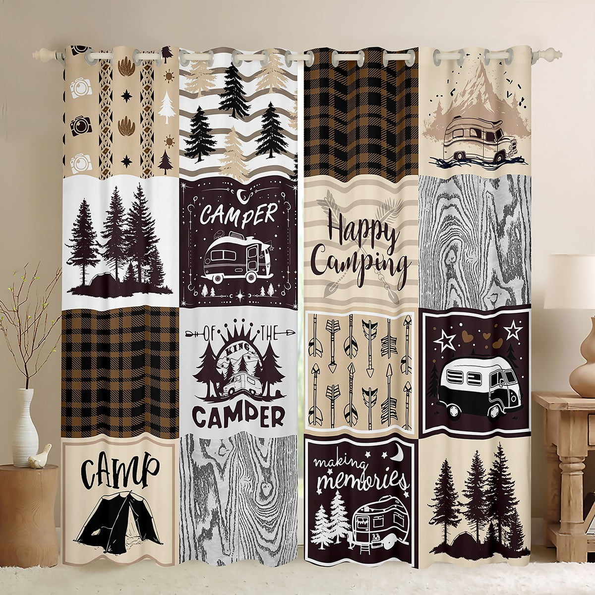 Camper 38"Wx45"L Curtains & Drapes For Travel Trailers,Rustic Plaid ...