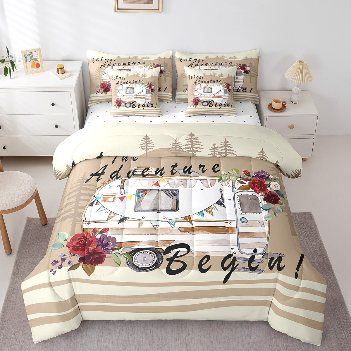 Camper Adventure 7 Pcs Comforter Set King RV Car Bedding for Adults Men ...