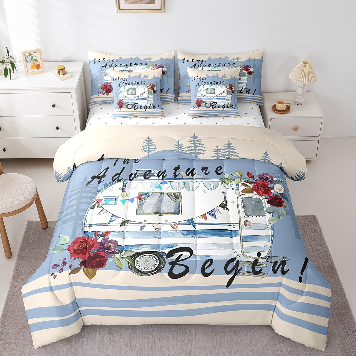 Camper Adventure 7 Pcs Comforter Set Twin RV Car Bedding for Young ...
