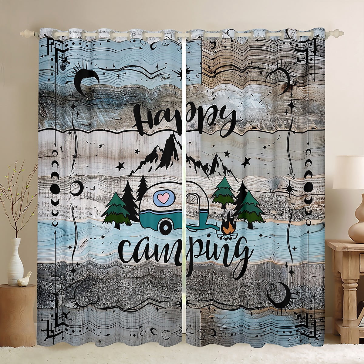 YST Camper Blackout Curtains 42"Wx63"L Happy Camping Curtains & Drapes ...