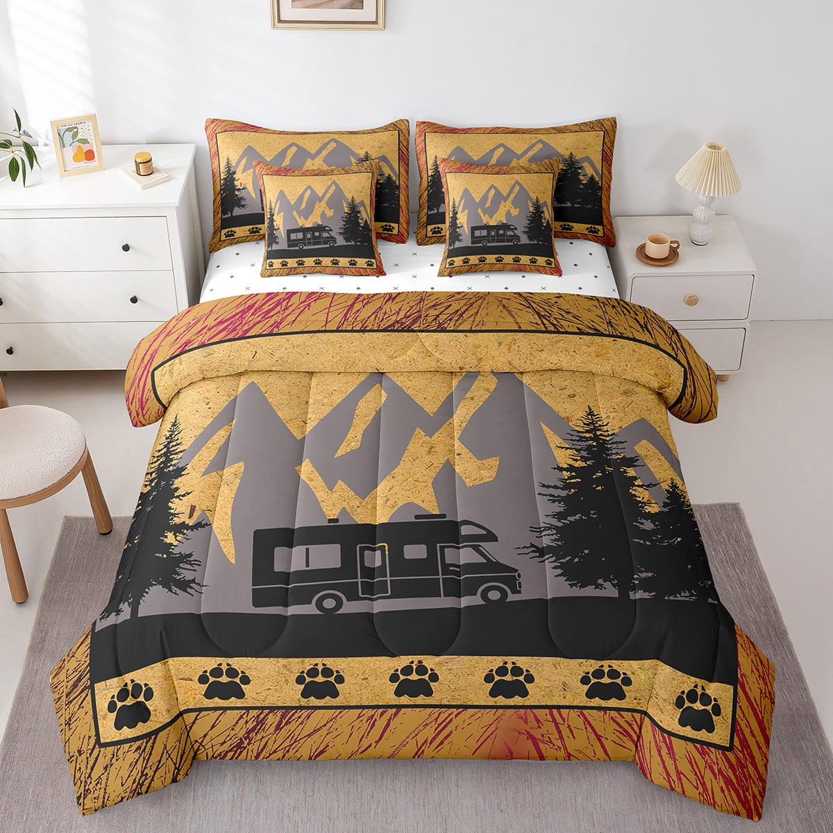 YST Camper Decor Bed In A Bag Twin Comforter Set 7 Piece, Rv Happy Camping Bedding Sets Rustic ...