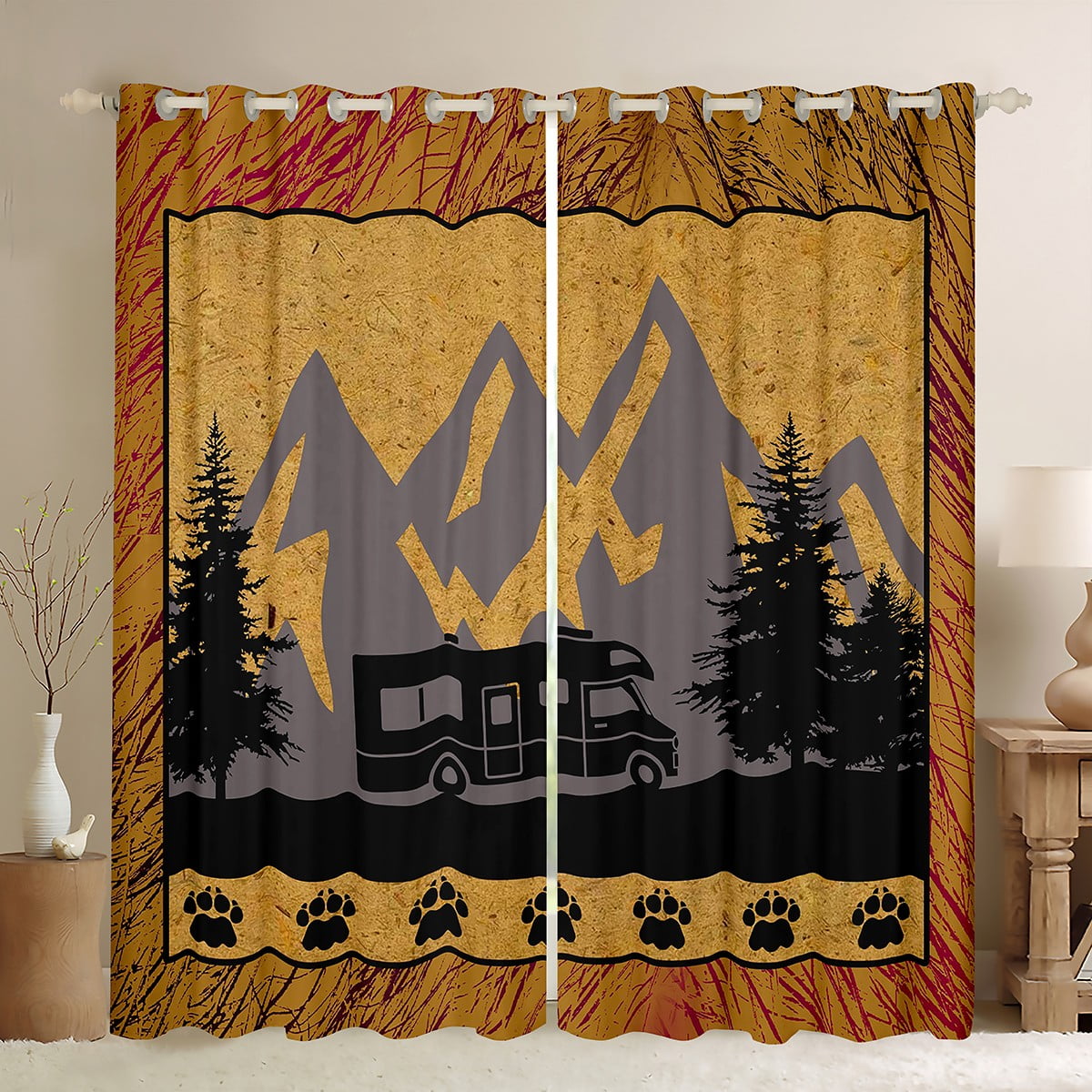 YST Camper Decor Curtains & Drapes, Rv Happy Camping Curtains Rustic ...