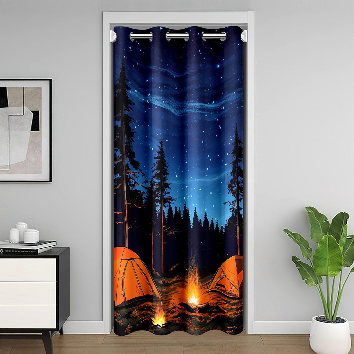 Camper Door Curtain For Doorway Privacy Man Woman,Glitter Star Blue Sky ...