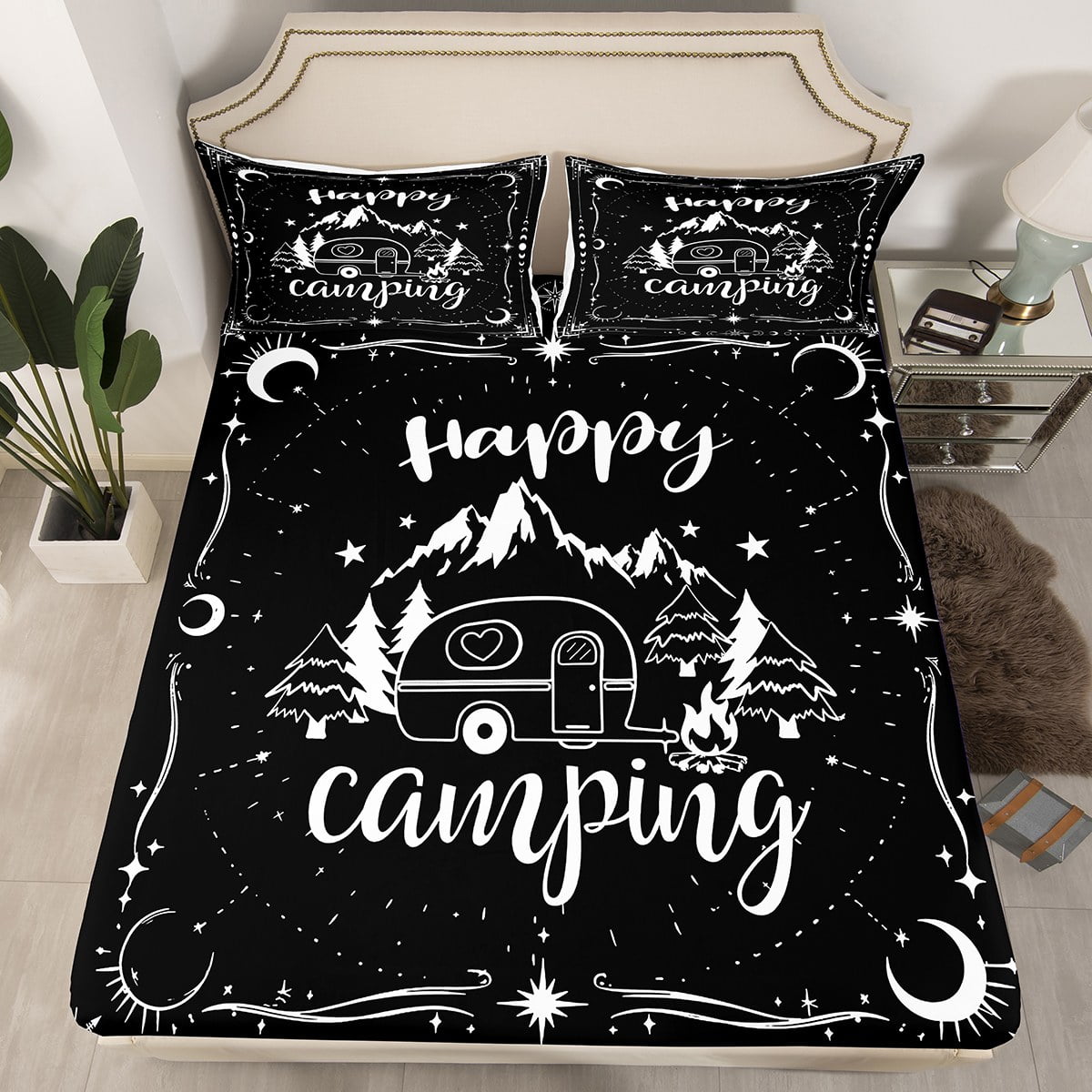 YST Camper Fitted Sheet Twin Black and White Camping Bedding Set for ...